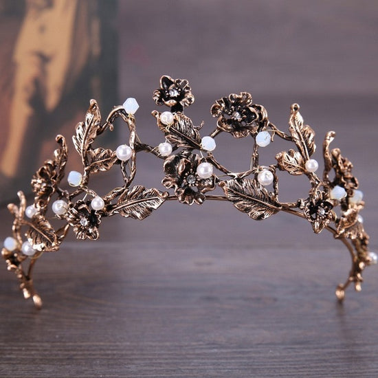 Vintage Baroque Gold Pearl Leaf Vine Tiara – Top Notch Designs USA